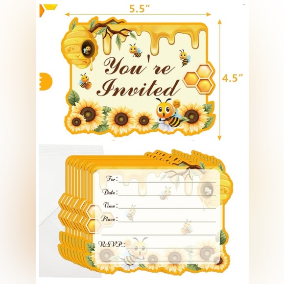 Party Supplies | 9 Pcs Youre Invited Bee Honeycomb Party Theme ...